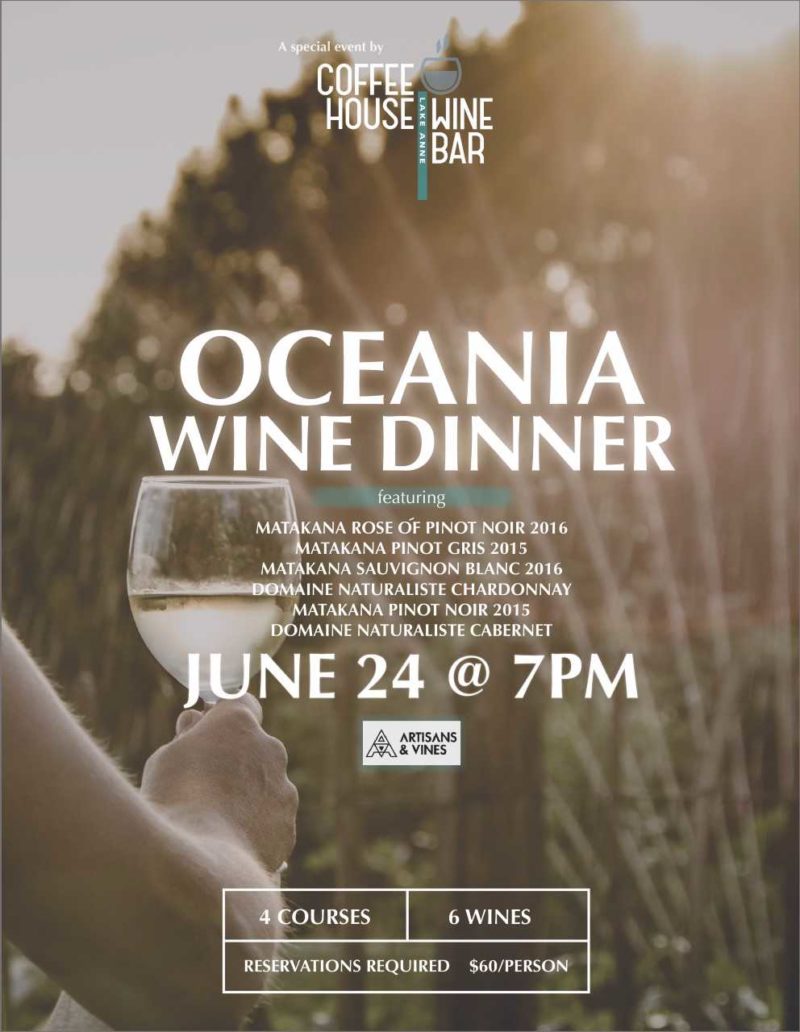 Oceania Wine Dinner June 24 – Lake Anne Coffee House